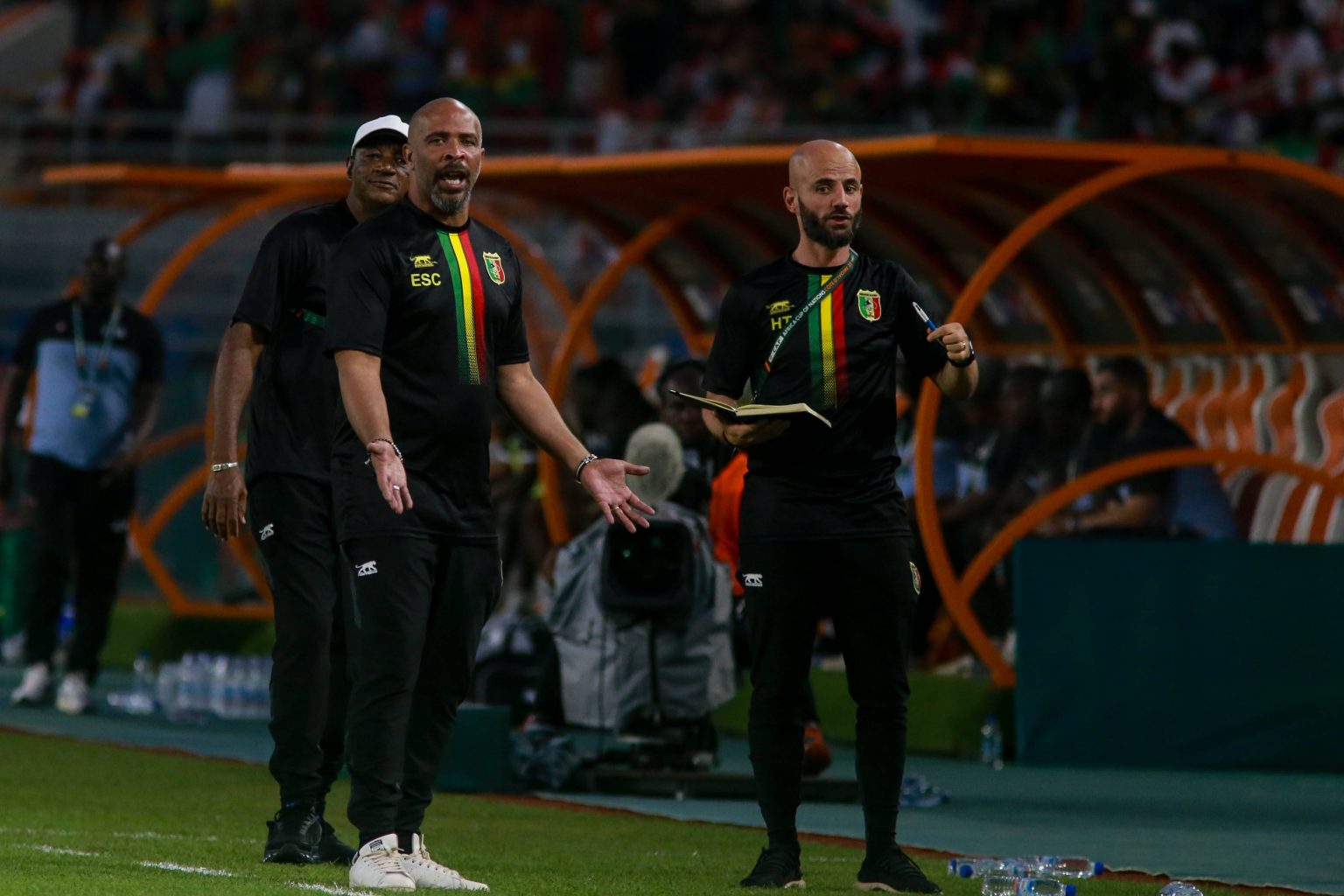 WATCH: Eric Chelle hugs Augustine Eguavoen at the Super Eagles coach ...